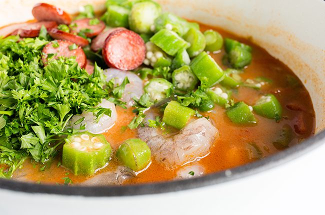 Healthy Low Country Gumbo and Rice with Chicken Sausage