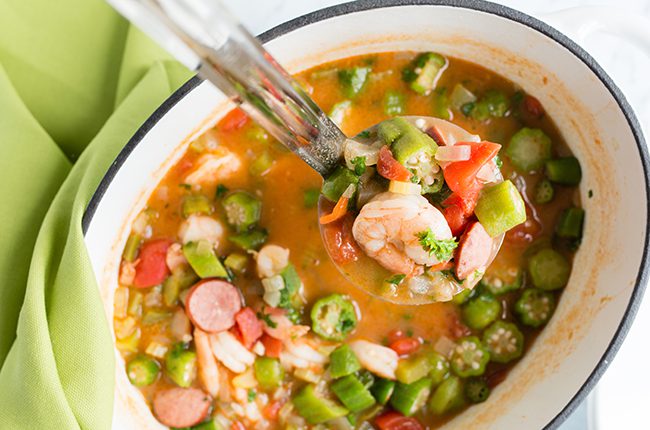 Healthy Low Country Gumbo and Rice with Chicken Sausage